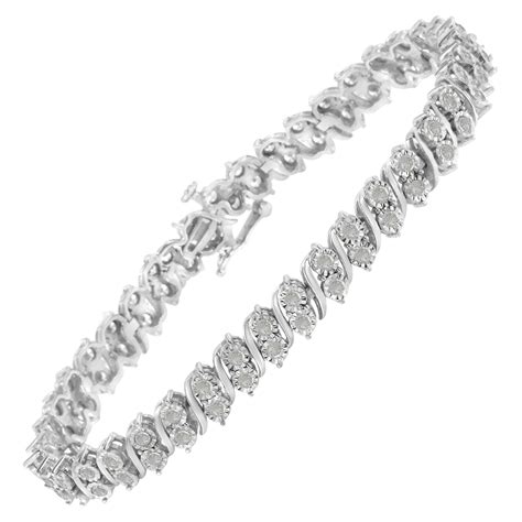 925 Sterling Silver 20 Carat Diamond Trio Link Multi Row Tennis