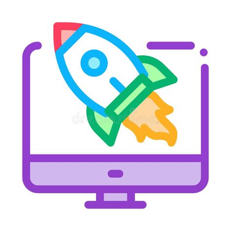 Rocket Computer Vector Logo With Simple Style Concept Illustration Of