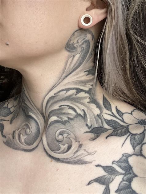 Healed Stages Of Filigree Neck Tattoo By Skinny At Made To Last Tattoo