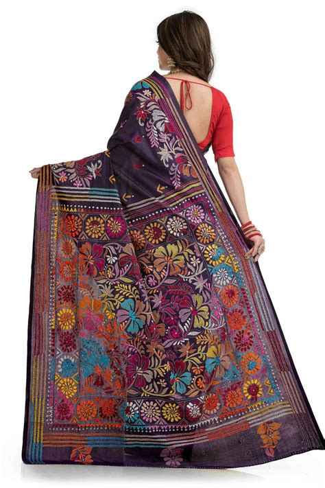 Elegant Multi Color Kantha Stitch Saree Handcrafted And Vibrant