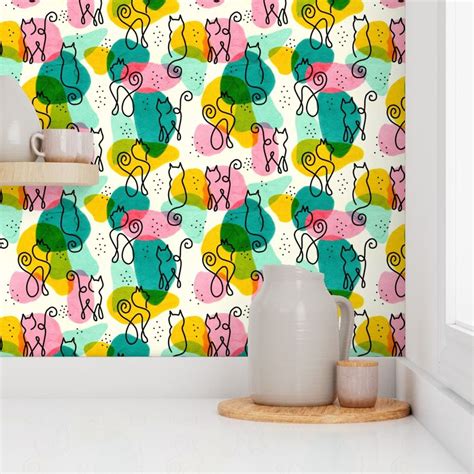 Continuous Line Art Cats Small Wallpaper Spoonflower