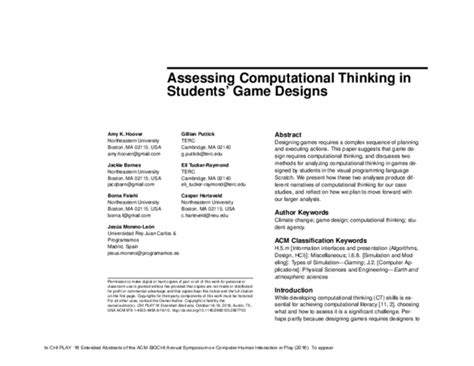 Pdf Assessing Computational Thinking In Students Game Designs