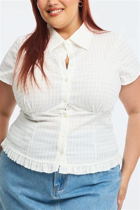White Fitted Shirt Short Sleeve Shirred Back You And All