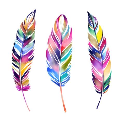 Premium Vector Watercolor Colorful Rainbow Feather Isolated Set