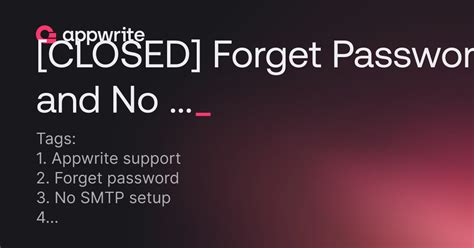 Closed Forget Password And No Smtp Setup Threads Appwrite