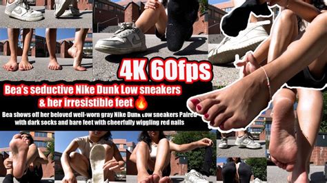 4k 60 Fps Bea Presents Her Old Worn Nike Dunk Low Sneakers Grey