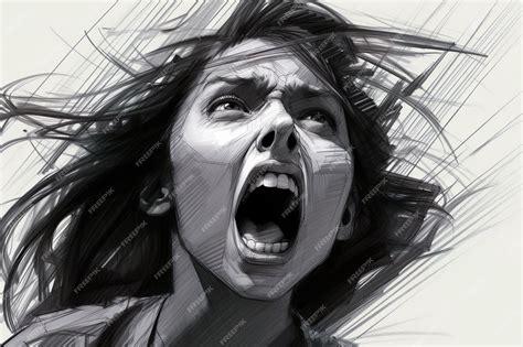 Premium Ai Image Sketch Of A Girl Frantically Blowing Her In The