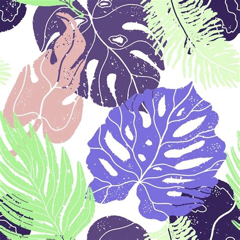 Premium Vector Palm Texture Leaves Multicolored Vector Seamless Pattern