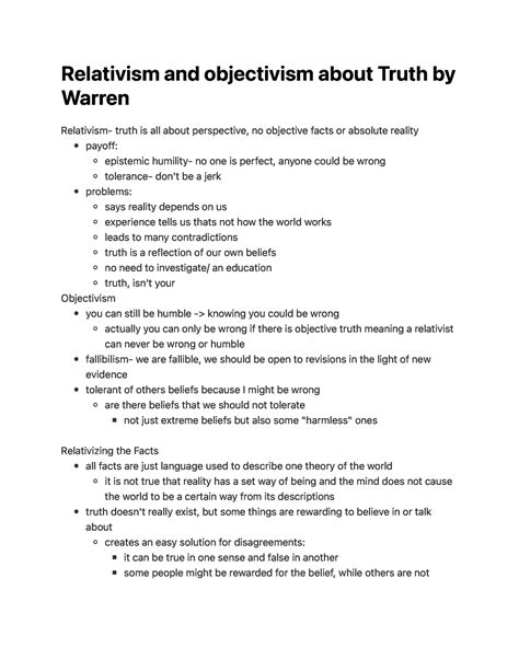 Relativism And Objectivism About Truth By Warren Re L A T I V I S M A N D O B J E C T I V I S