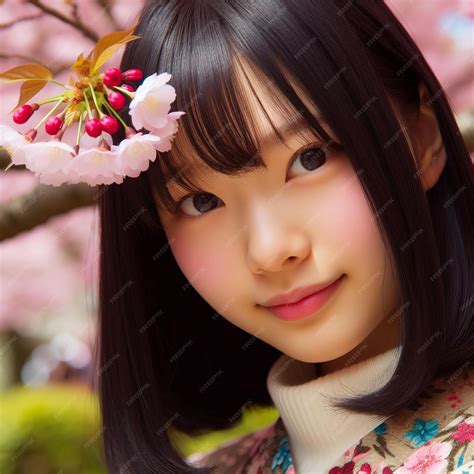 Premium Photo A Japanese Girl Close Up Isolated In Sakura Tree Background