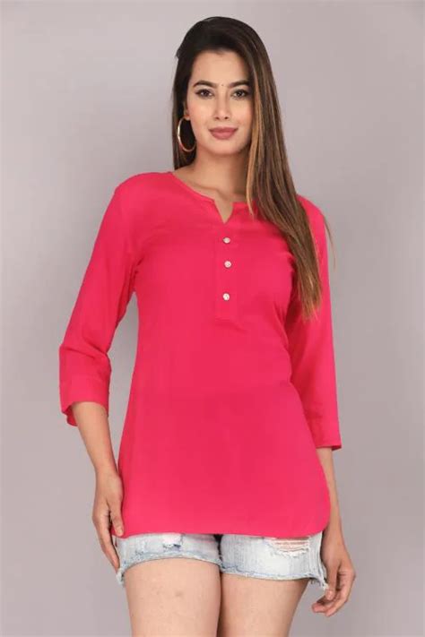 Buy Vsundra Rayon Round Neck 34 Sleeves Button Neckline Solid Rani