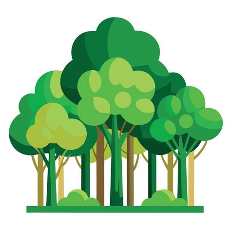 Flat Forest Tree Cluster Create A Flat Style With Purple Flowers And Green Leaves In A Garden