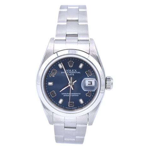 Rolex Ladies Stainless Steel Date Blue Dial Watch Ref 69160 At 1stdibs