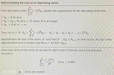 Solved Approximating The Sum Of An Alternating Series If Chegg