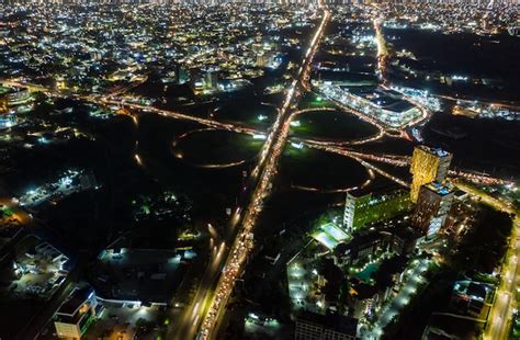 Premium Photo Aerial Shot Of The City Of Accra In Ghana At Night