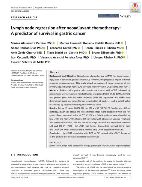 Pdf Lymph Node Regression After Neoadjuvant Chemotherapy A Predictor