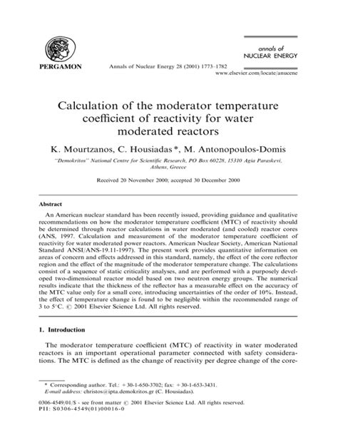 Mtc Calculation In Water Reactors