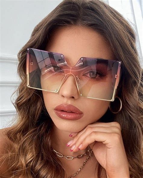 Oversize Gradient Rivet Alloy Chain Square Sunglass Artofit