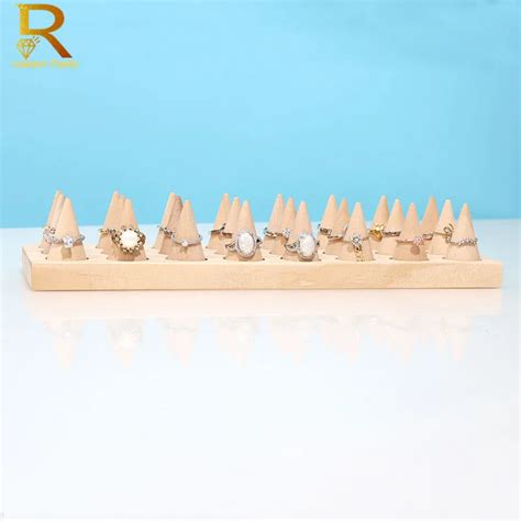 6 12 24 خشب متين مجوهرات خواتم عرض موقف مخروط تخزين حامل مُنظِم رف المنزل إكسسوارات Arabshoppy