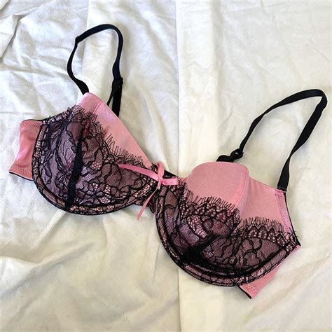 Pink Satin Black Lace Bra
