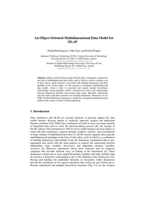 Pdf An Object Oriented Multidimensional Data Model For Olap