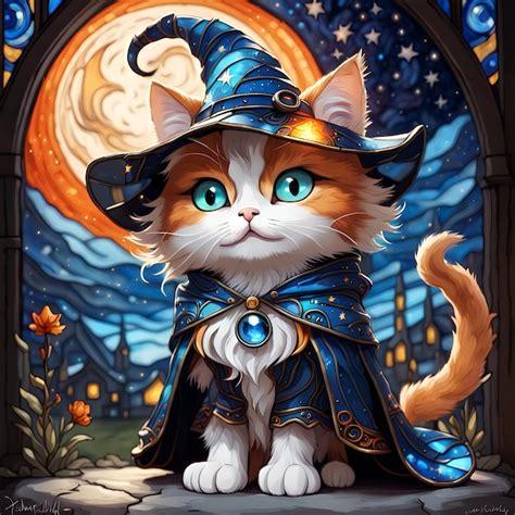 Premium Photo Cute Chibi Cat Wizard