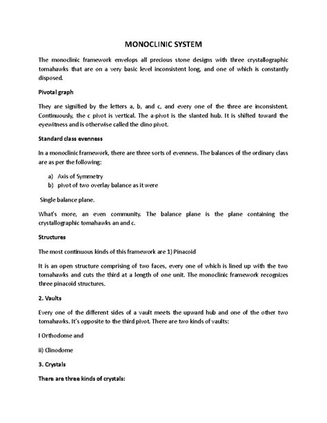 Monoclinic System Monoclinic System The Monoclinic Framework Envelops