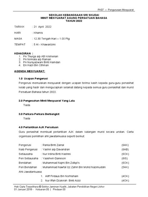 Minit Mesy Agung Persatuan Bm Bi Pdf