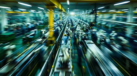 Automated Factory Floor A Robotic Arm Assembly Line Showcasing Precision And Speed In Electronic