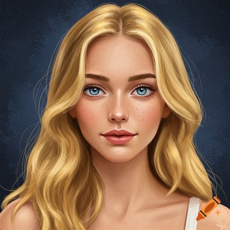 Portrait Of A Young Woman With Blonde Hair Brown Eyes And Freckles