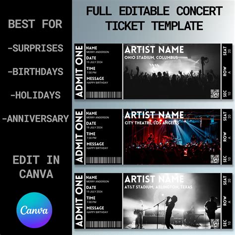 Editable Concert Ticket Template Custom Concert Ticket Personalized