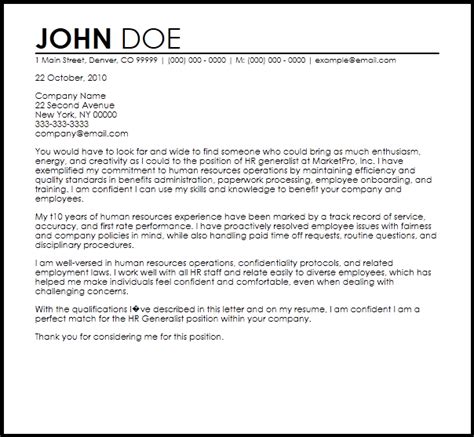 Free Hr Generalist Cover Letter Templates Resume Now