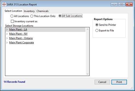 Reports Chemical Sara 313 Location Report