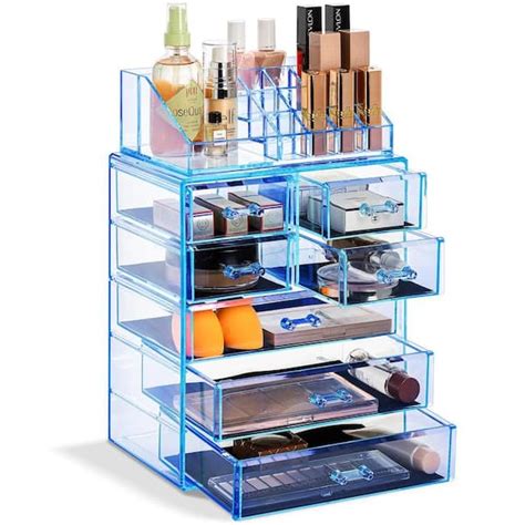 Sorbus Blue Clear Makeup Organizer Mup Set 34b The Home Depot
