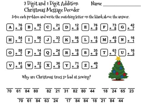 Two Digit And One Digit Addition Game Christmas Math Message Decoder Teaching Resources