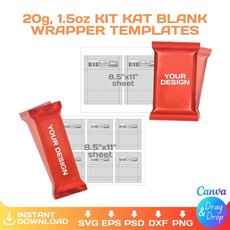 Kit Kat Wrapper Blank Template Bundle Custom Chocolate Party Favor Editable Svg Cricut