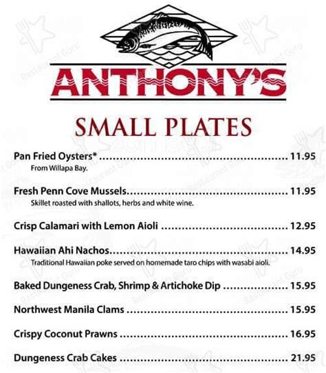 Menu At Anthonys At Sinclair Inlet Restaurant Bremerton 20