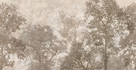 Vintage Trees Scenic Wall Mural Light Beige Nature Theme Wallpaper