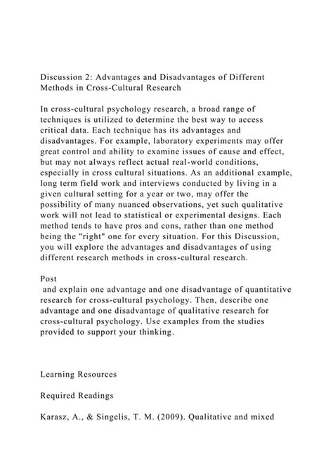 Discussion 2 Advantages And Disadvantages Of Different Methods Docx