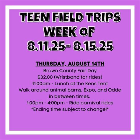 Grades 6th 12th Summer Field Trips