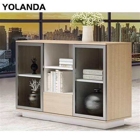 Yolanda Office Mobilier De Bureau Wooden Open Shelf Cabinet With Glass