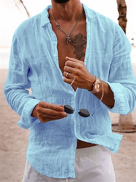 Mens Linen Shirt Casual Shirt Beach Shirt Button Up Shirt Untucked