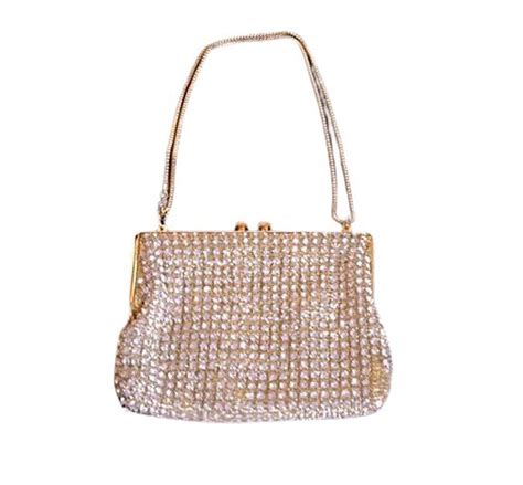 Vintage Rhinestone Evening Bag Gold Metallic Threads Made In Hong