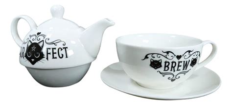 Pentagram Purr Fect Cat Brew Stackable Tea Pot And Cup With Saucer Set