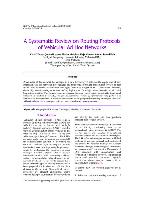 PDF A Systematic Review On Routing Protocols Of Vehicular Ad Hoc Networks