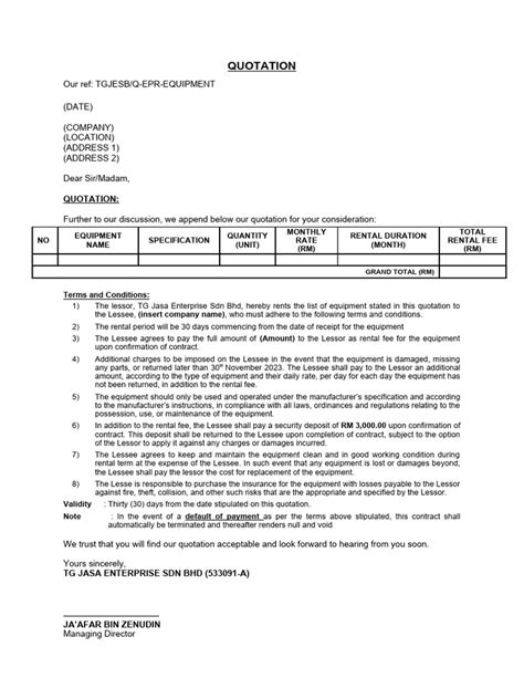 Rental Quotation Template Pdf Lease Justice