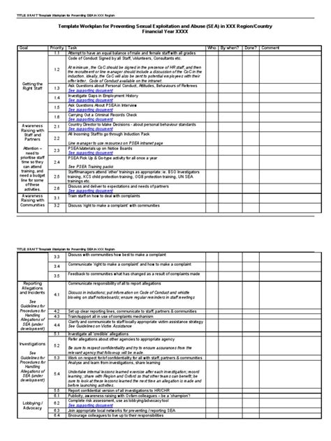 Template Workplan For Preventing Sea In Xxx Region Download Free Pdf