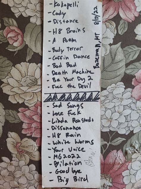 Handwritten Setlist Signed By Sean