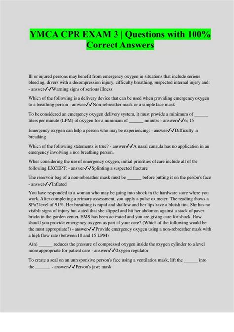 Ymca Cpr Exam 3 Questions With 100 Correct Answers Ymca Stuvia Us