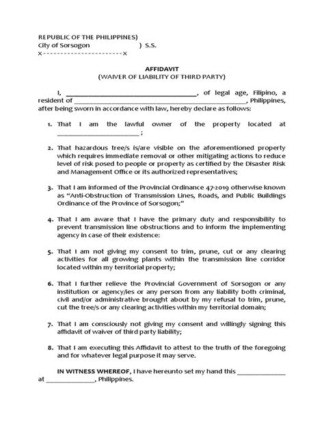 Affidavit Of Waiver Of Liability Of Third Party Pdf Affidavit